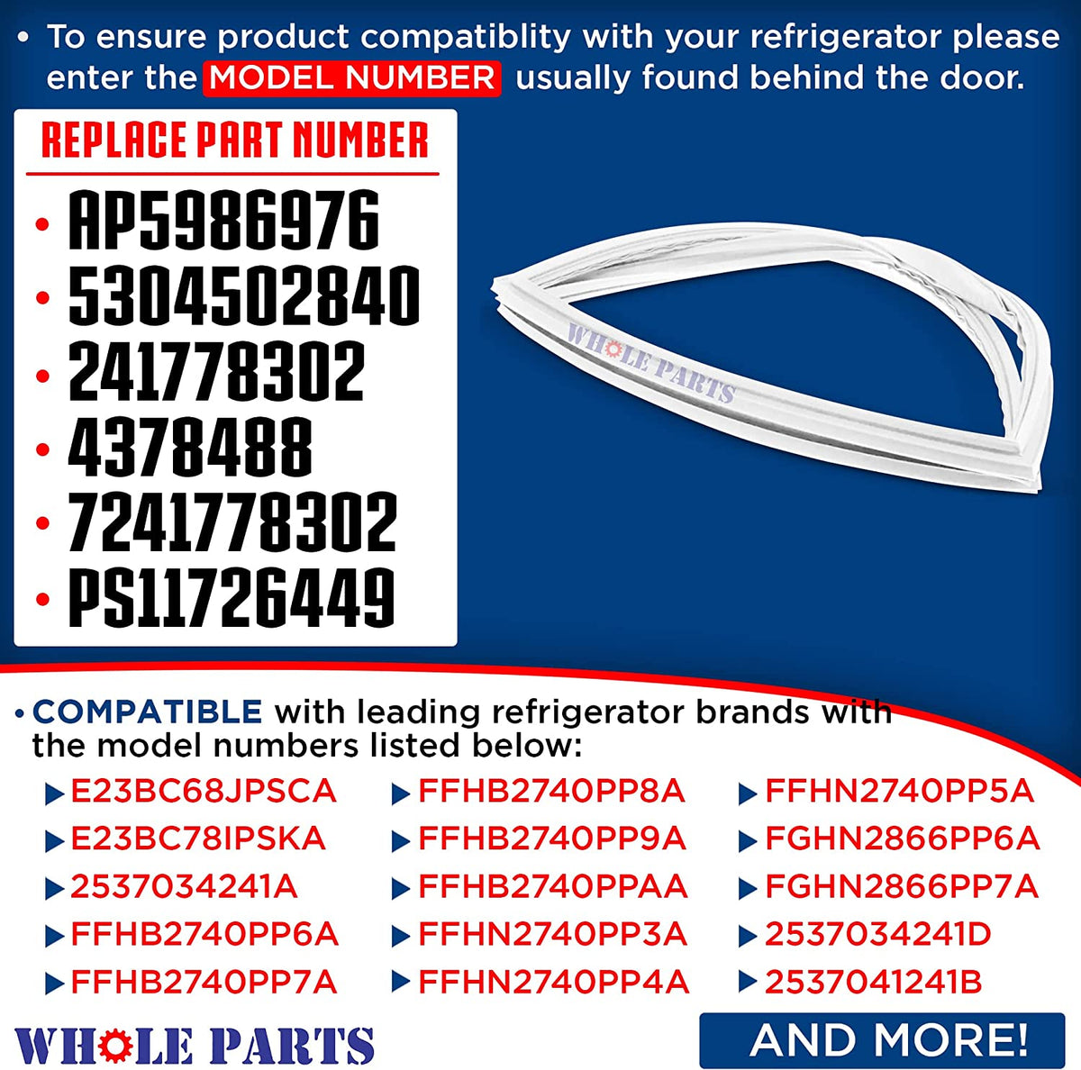5304502761 Refrigerator Freezer Door Seal Gasket (White) for Frigidair ...