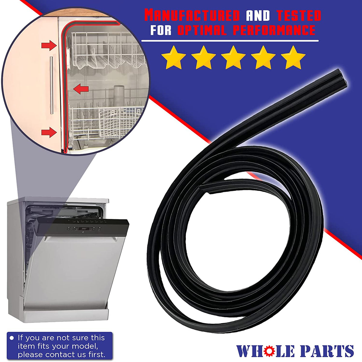 W11196317 Dishwasher Door Gasket Seal (Black) for Whirlpool – WHOLEPARTS