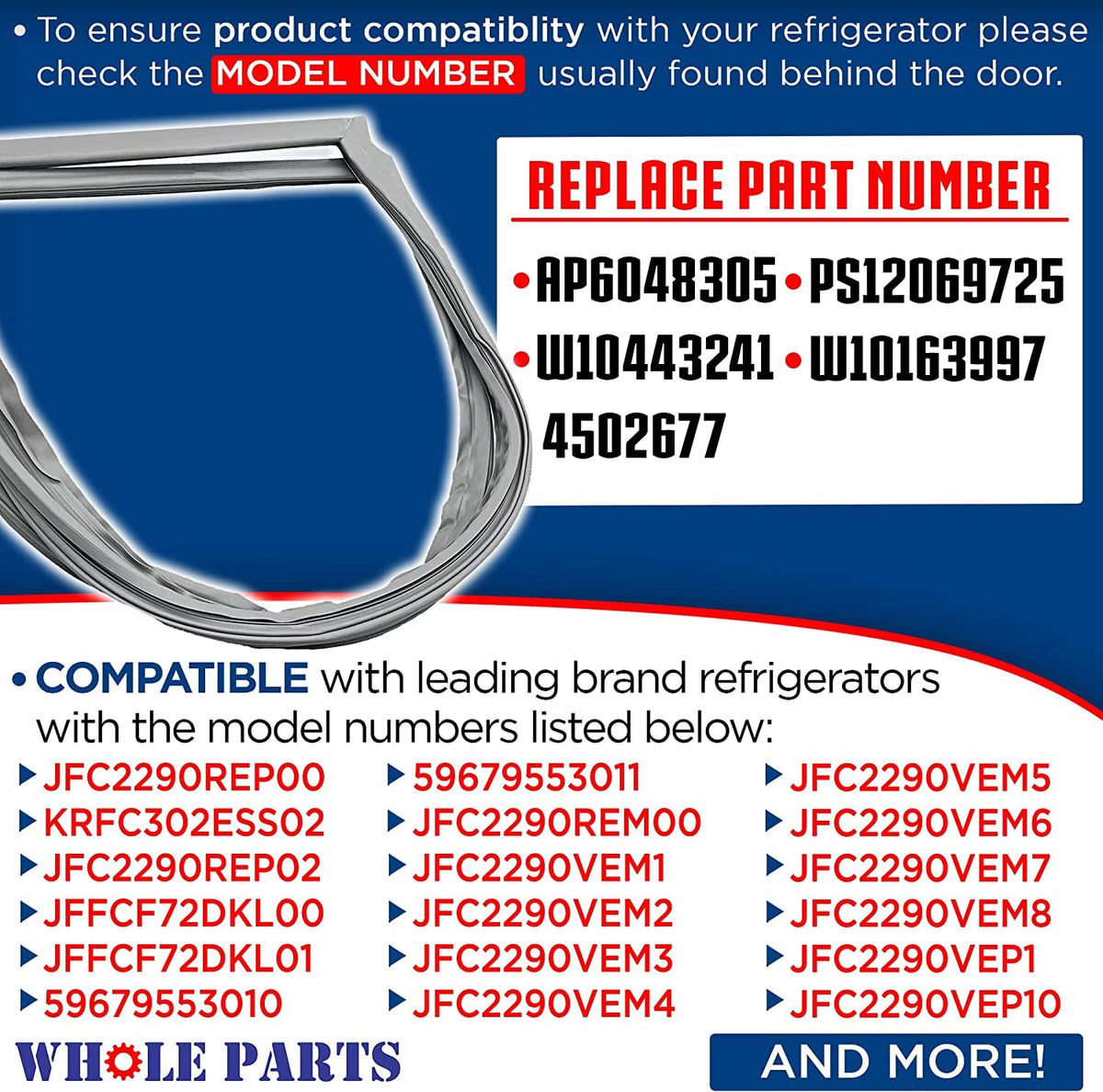 W10830046 Refrigerator Fresh Food Door Gasket (Gray) – WHOLEPARTS