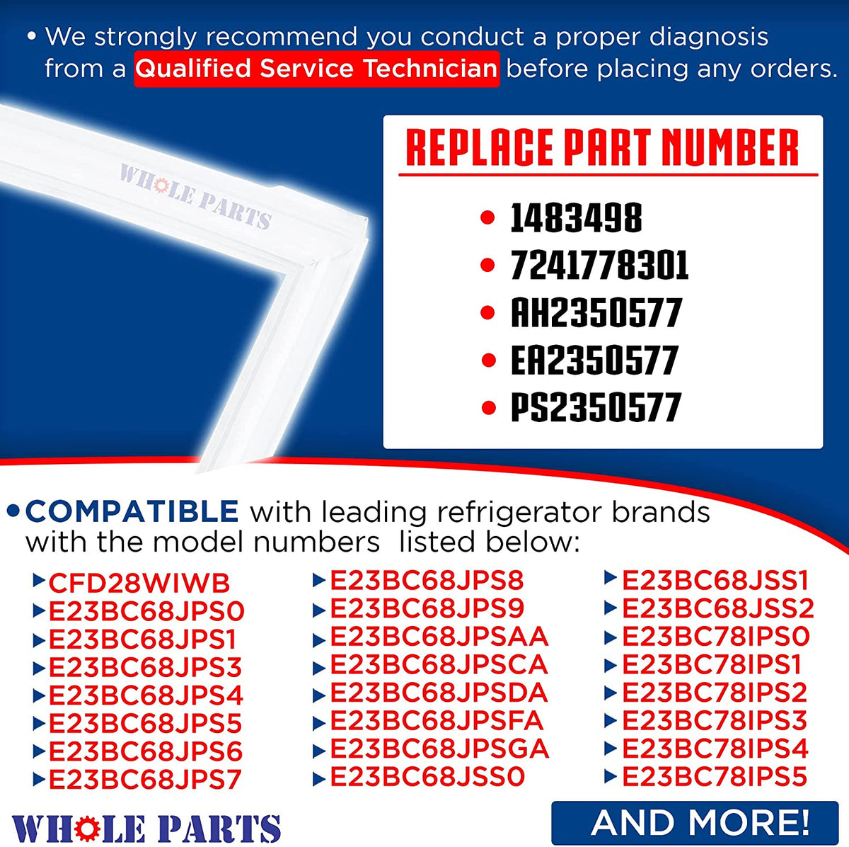 241778301 Refrigerator French Door Gasket (White) for Frigidaire ...